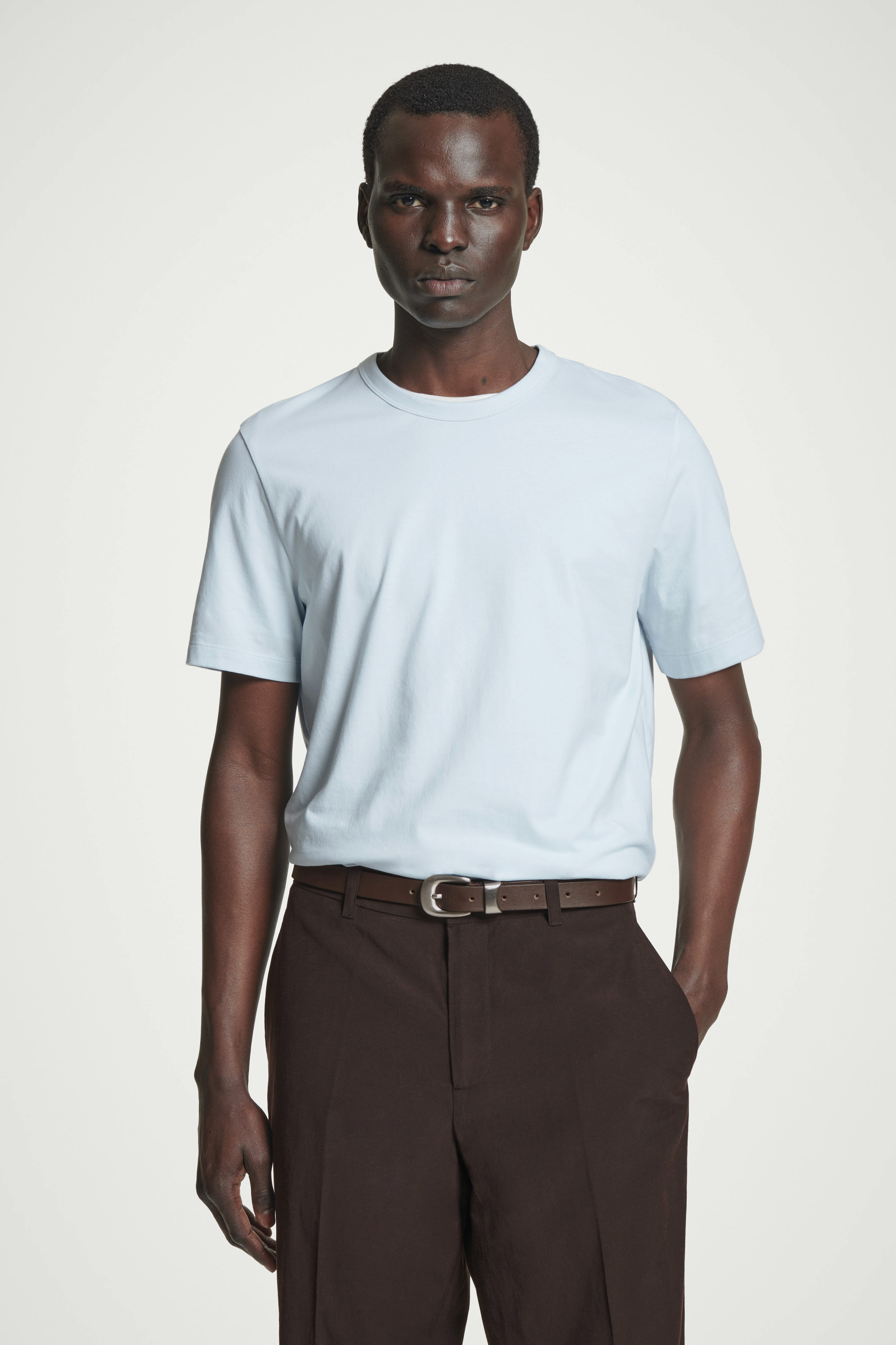 REGULAR LIGHTWEIGHT BRUSHED-COTTON T-SHIRT - LIGHT BLUE REGULAR LIGHTWEIGHT BRUSHED-COTTON T-SHIRT - LIGHT BLUE