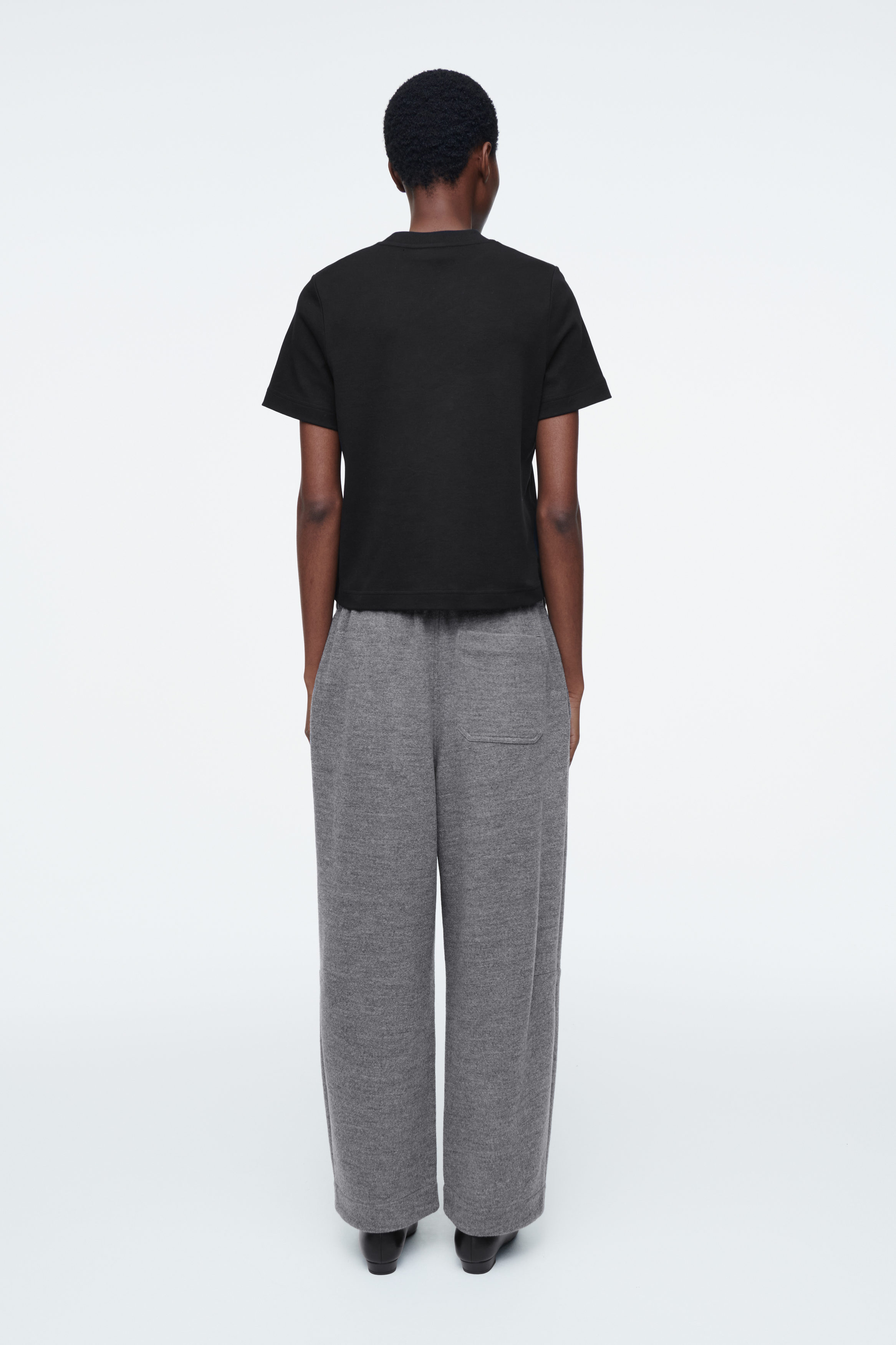 PANTALON BARREL EN LAINE BOUILLIE - GRIS CHINÉ PANTALON BARREL EN LAINE BOUILLIE - GRIS CHINÉ