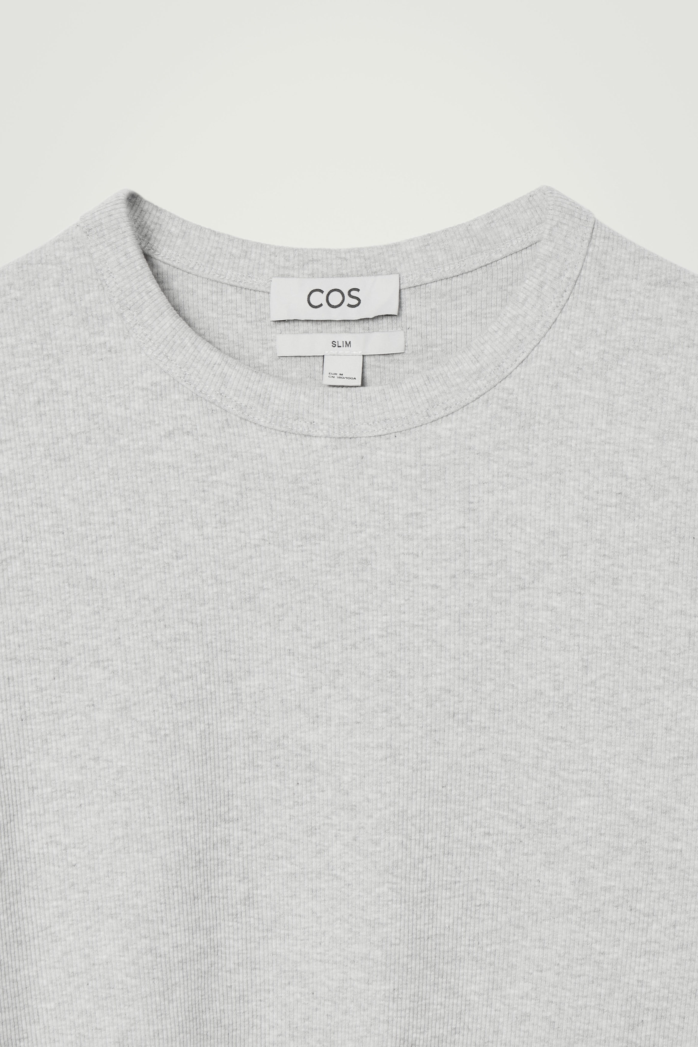 SLIM RIBBED COTTON T-SHIRT - LIGHT GREY SLIM RIBBED COTTON T-SHIRT - LIGHT GREY