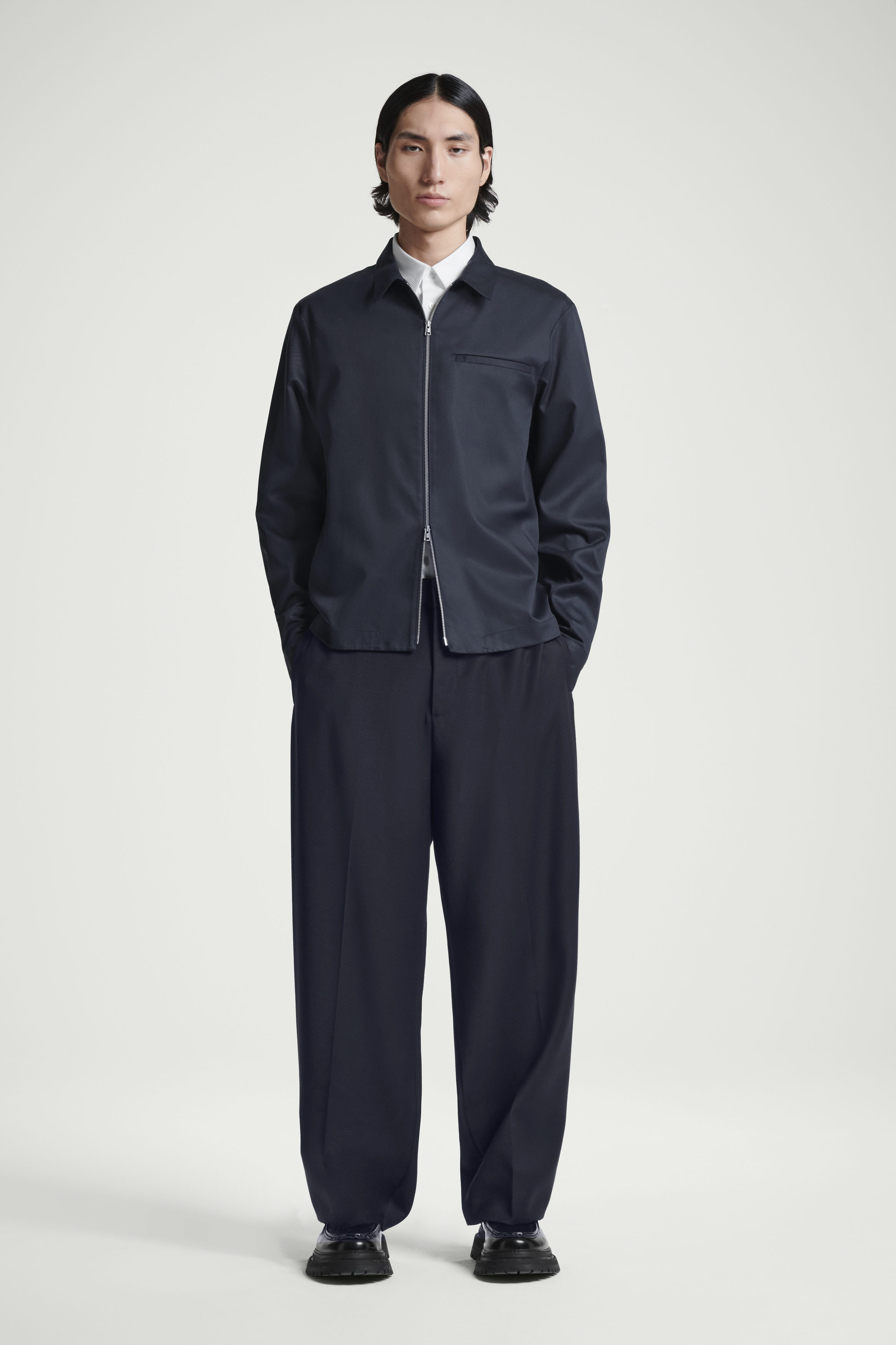 ZIPPED TWILL SHIRT - NAVY ZIPPED TWILL SHIRT - NAVY