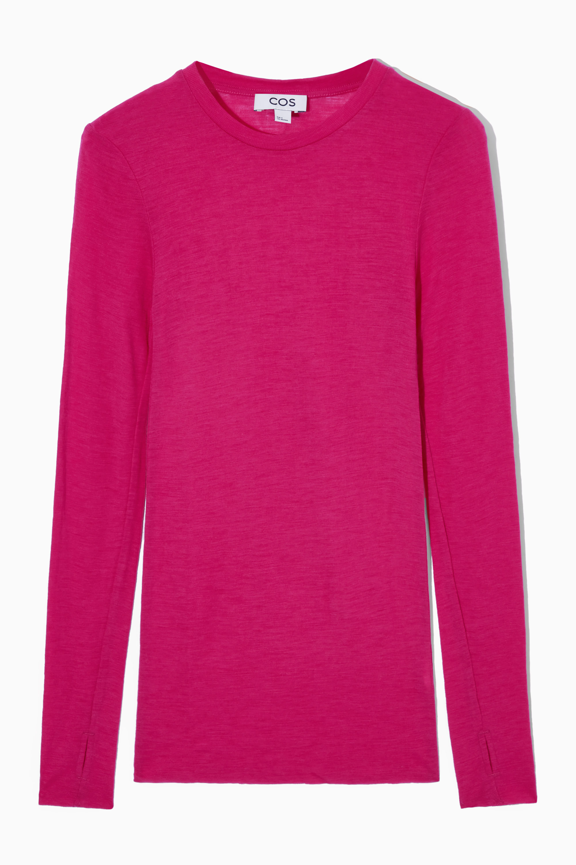 CREW-NECK MERINO WOOL TOP - FUCHSIA PINK