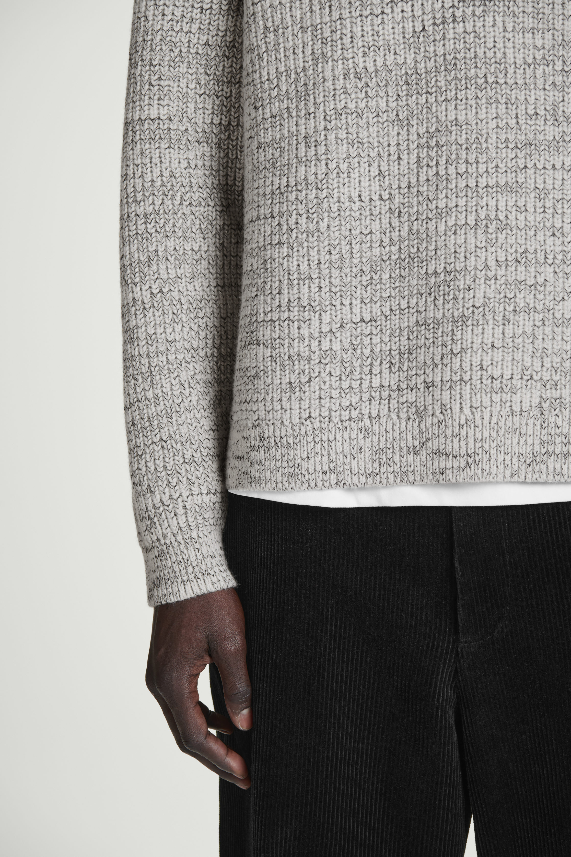 TWISTED-YARN WOOL POLO JUMPER - GREY MÉLANGE TWISTED-YARN WOOL POLO JUMPER - GREY MÉLANGE