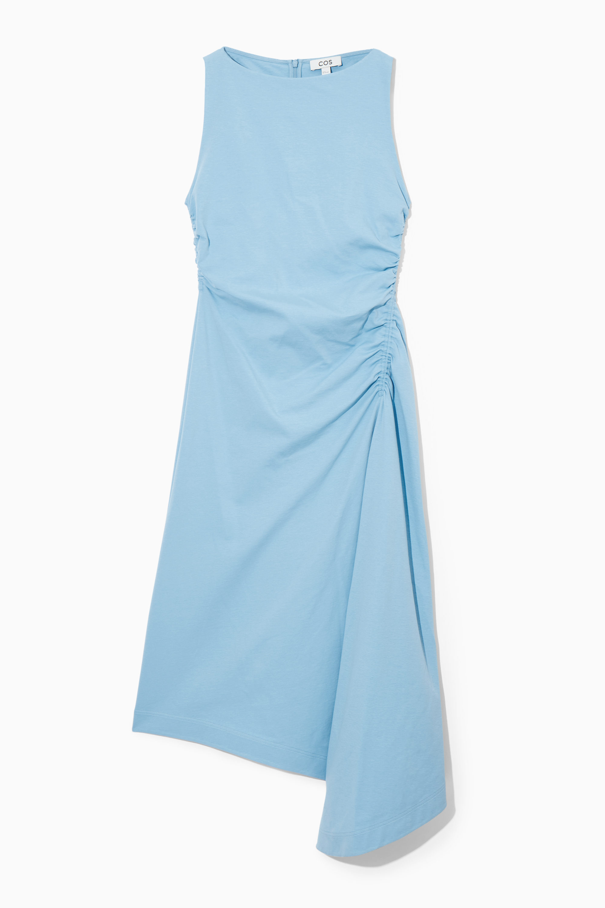 ASYMMETRISCHES MIDIKLEID MIT RAFFUNGEN - HELLBLAU