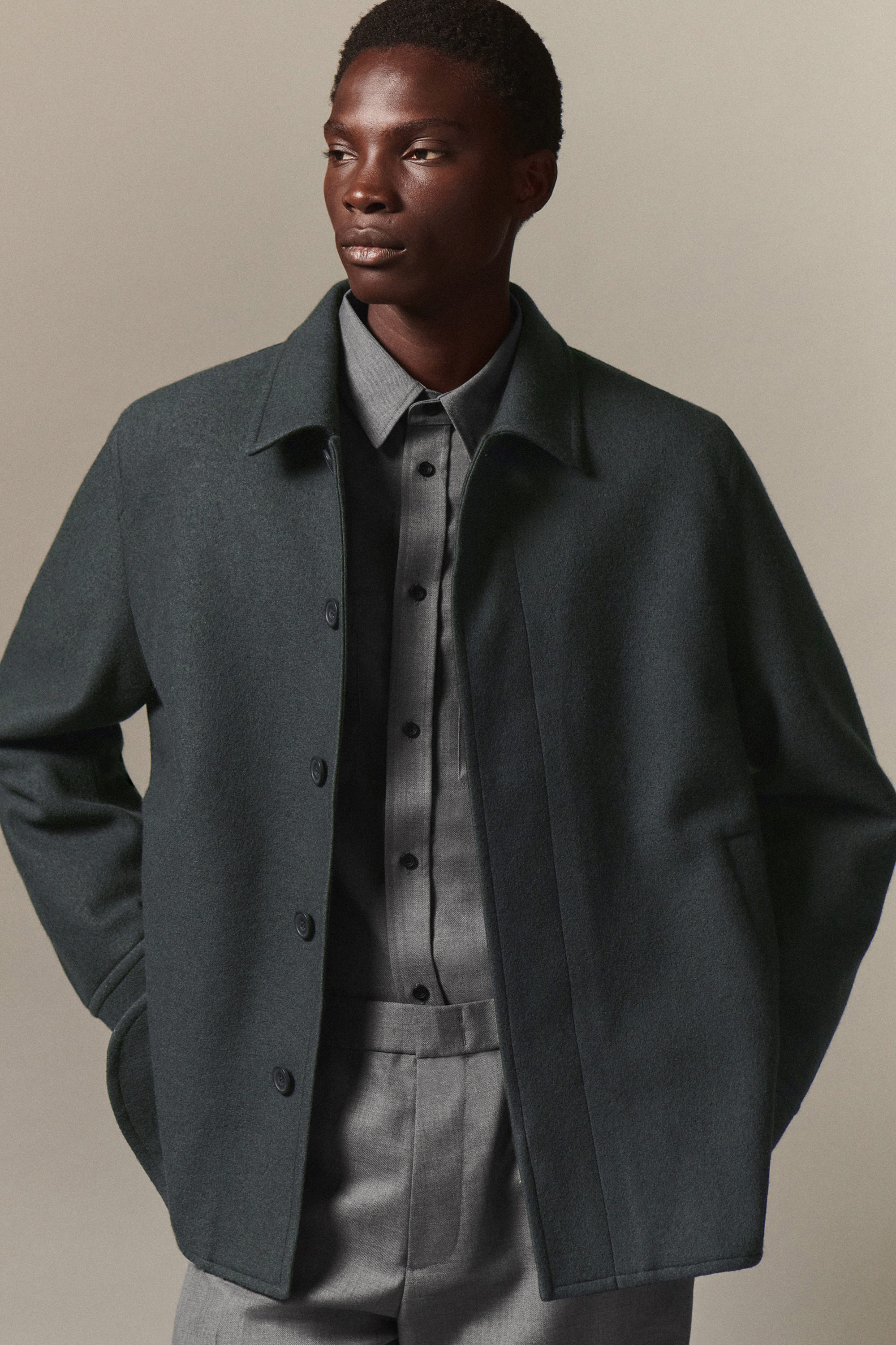 FELTED WOOL JACKET - DARK GREEN FELTED WOOL JACKET - DARK GREEN