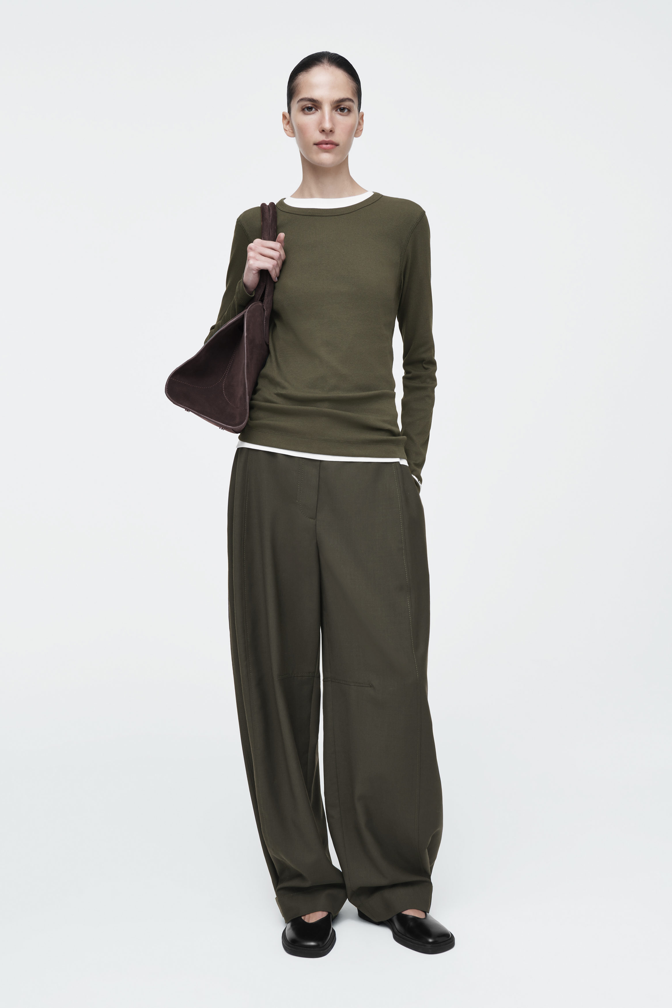 RIBBED JERSEY LONG-SLEEVED TOP - KHAKI RIBBED JERSEY LONG-SLEEVED TOP - KHAKI