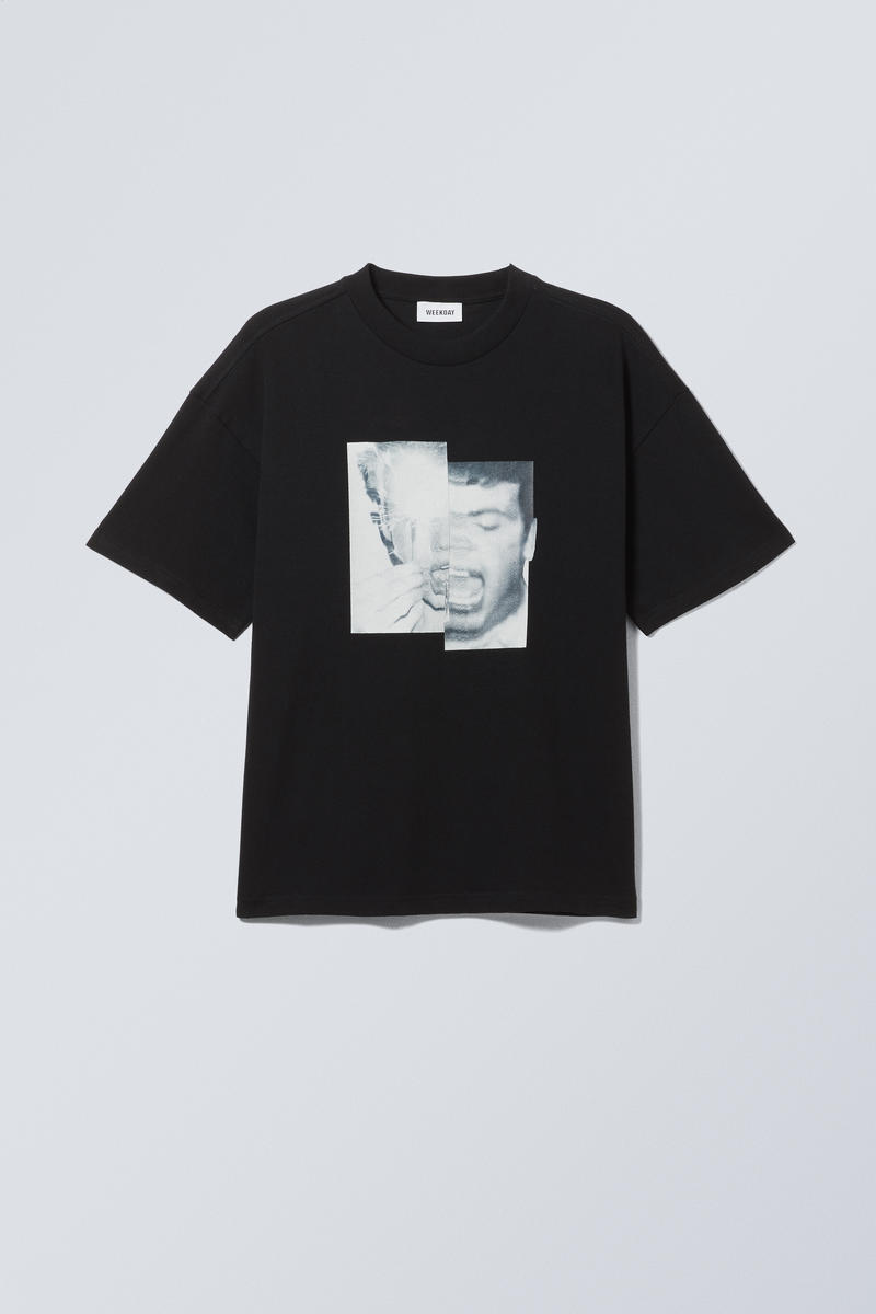 great boxy printed graphic tee - Black - Sparkle Faces | Weekday GB