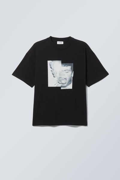 great boxy printed graphic tee - Black - Sparkle Faces | Weekday GB