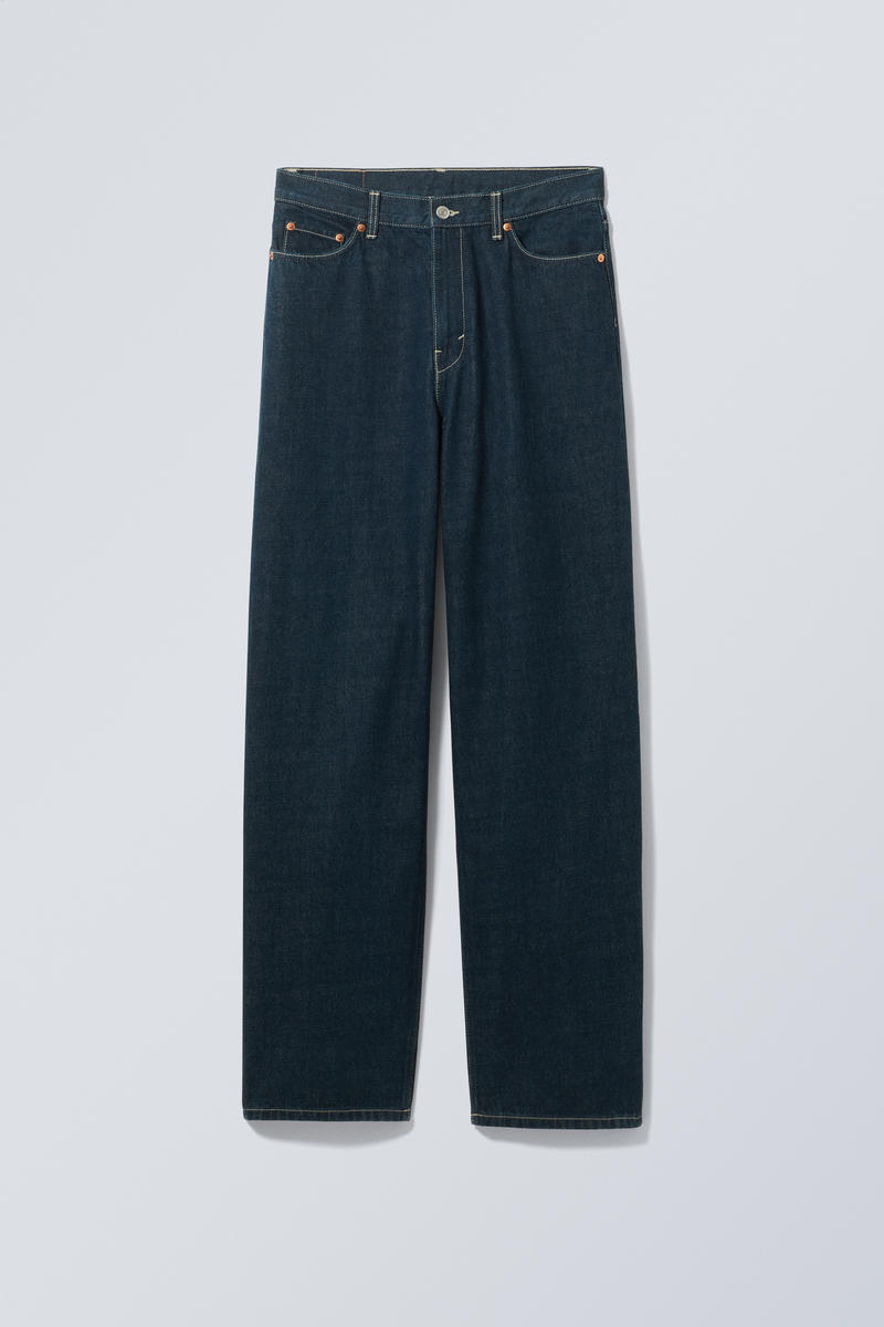 rail mid rise loose wide leg jeans - Blue Rinse - Dark Blue | Weekday GB