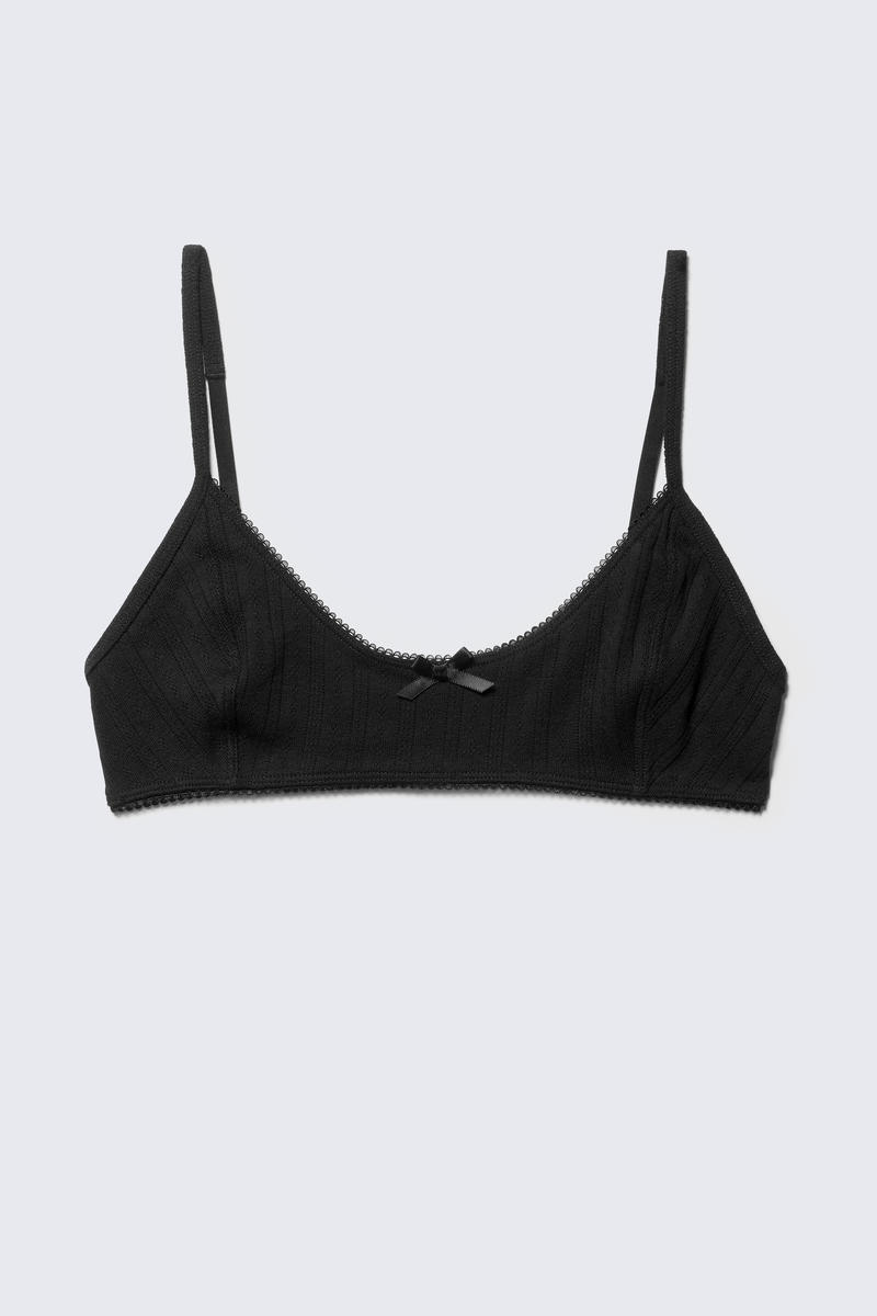 pointelle scooped cotton bra - Black | Weekday WW