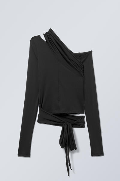 off-shoulder drape top - Black | Weekday WW