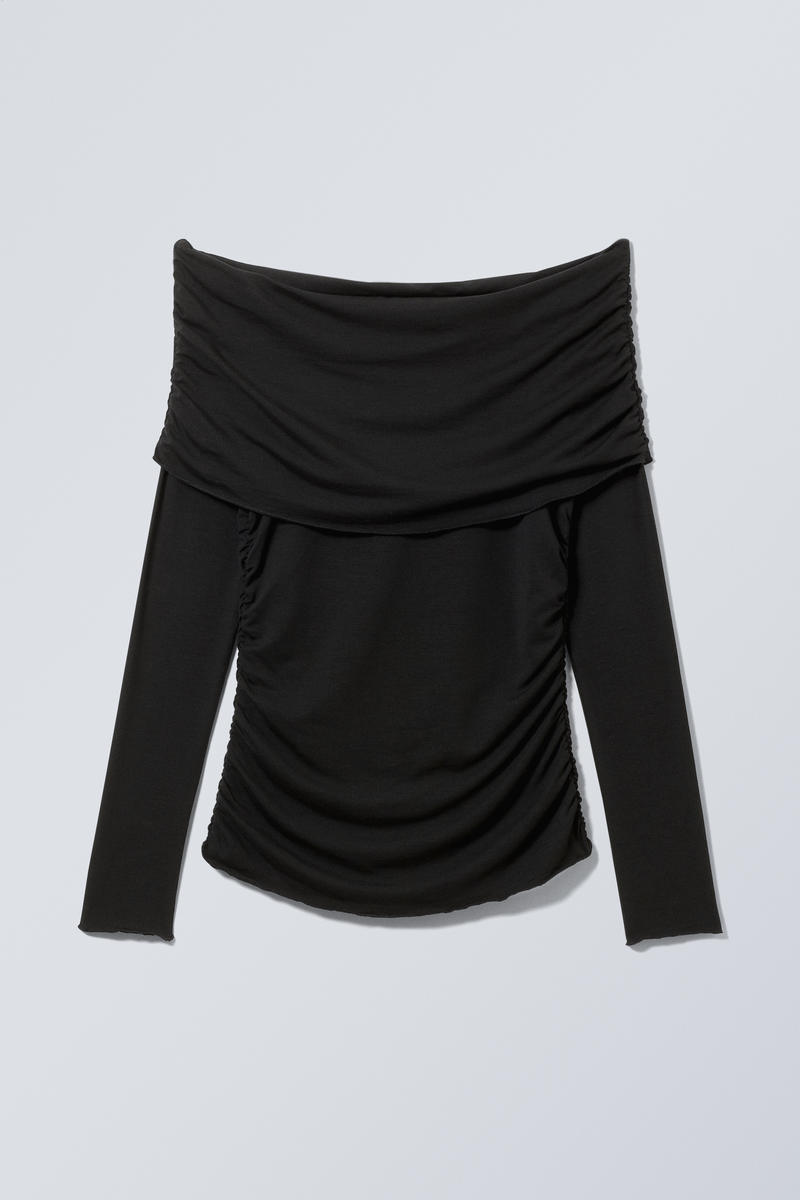 Folded Off Shoulder Long Sleeve Top Black Weekday Gb