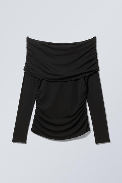 off-shoulder-top mit umgeschlagenem ausschnitt - Schwarz | Weekday DE