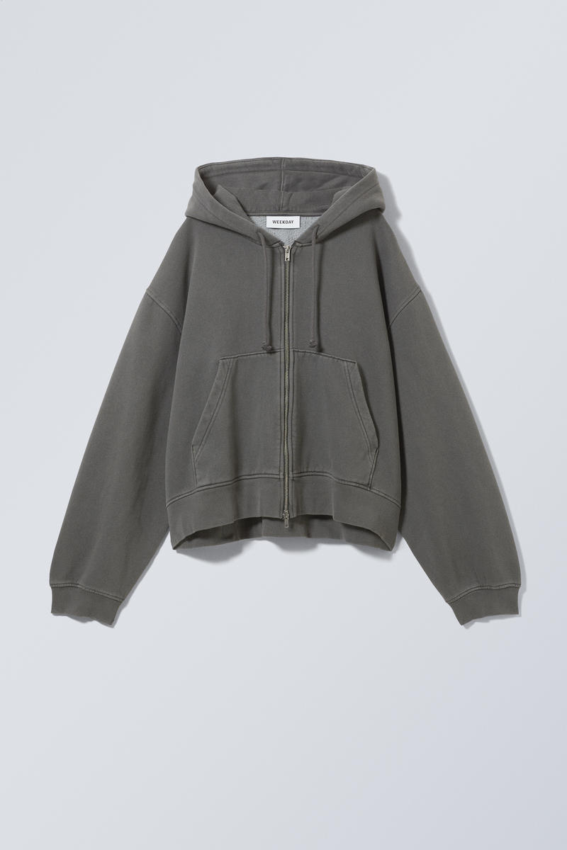 boxy heavyweight zip hoodie - Dark Grey | Weekday GB