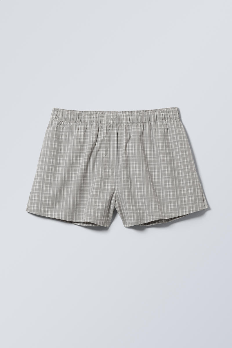 relaxed boxer cotton shorts - Light Grey Check | Weekday WW