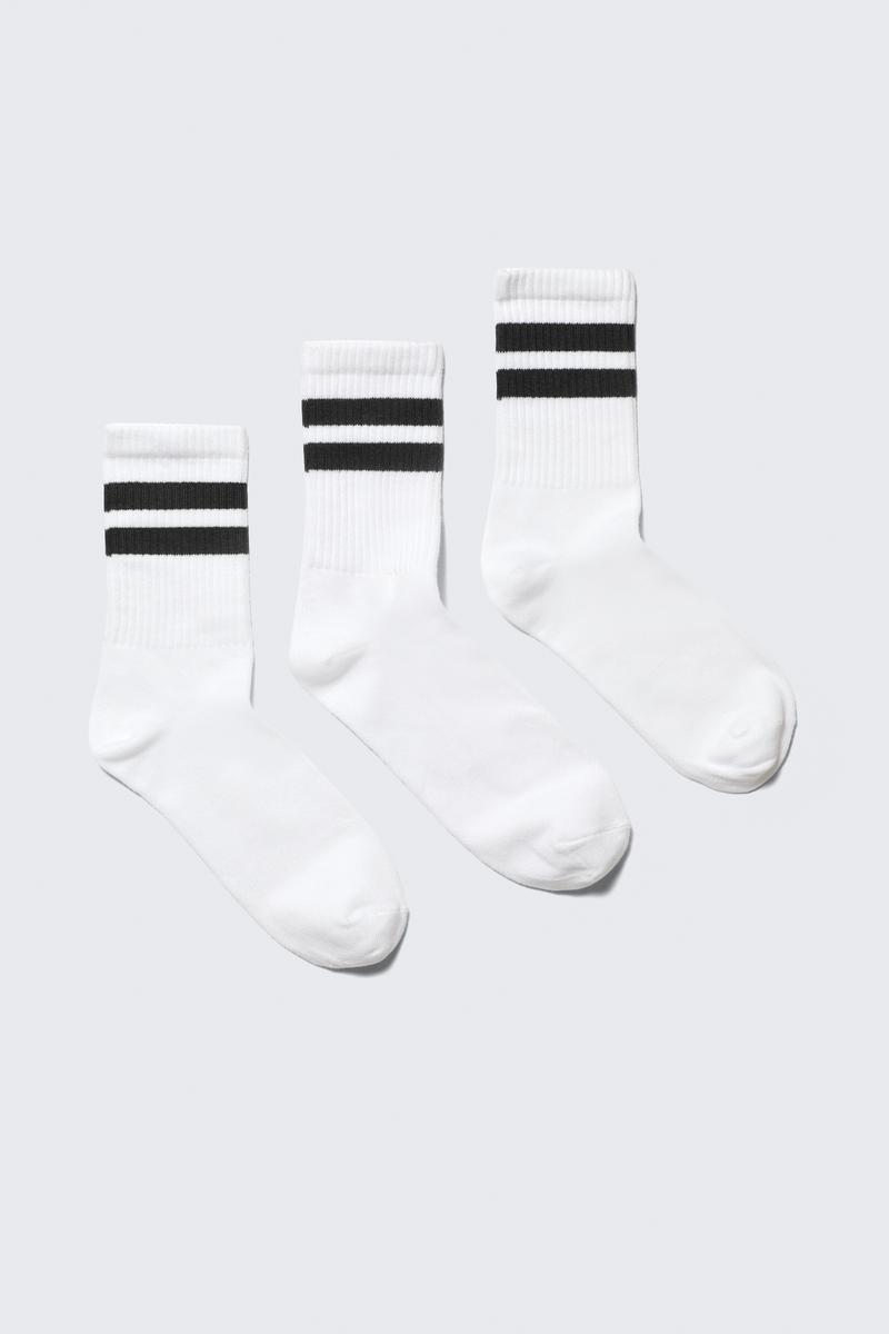 3-pack striped sport socks - White w black stripes | Weekday EU