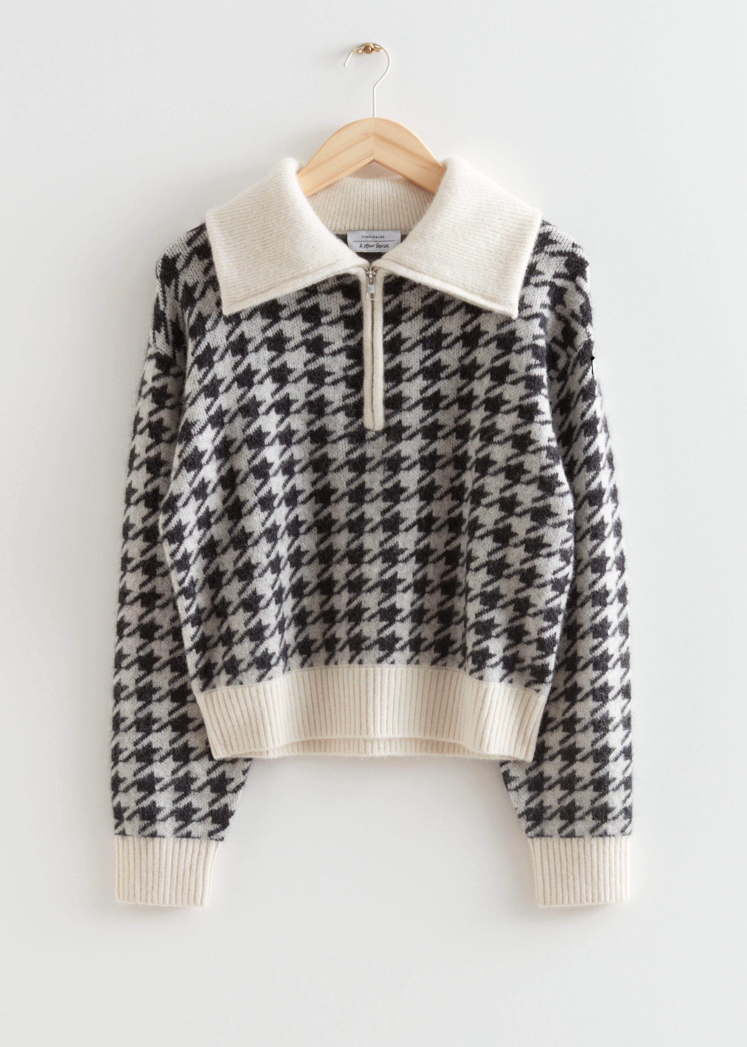 Half-Zip Knit Jumper - Black/White Houndstooth - & Other Stories CH